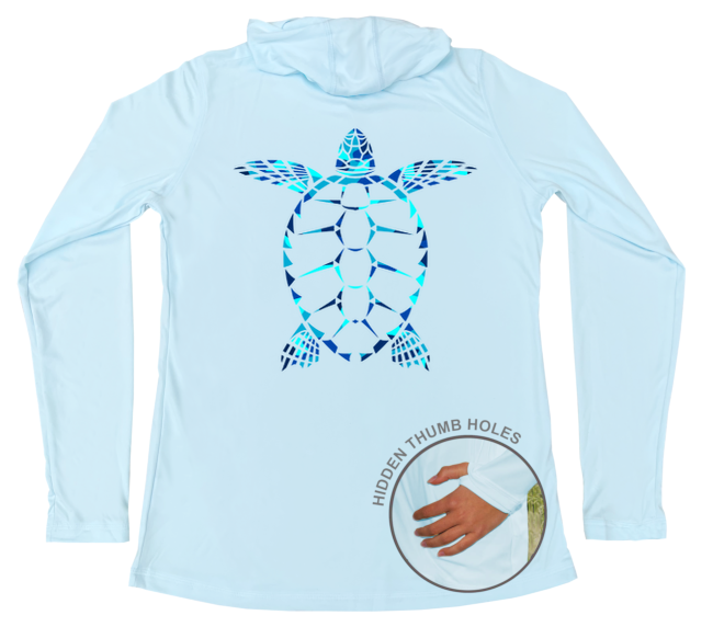 Womens Long Sleeve Water Camouflage Sea Turtle Performance Swim Hoodie ...
