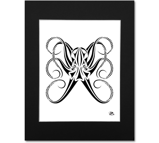 Octopus Wall Art Print | Black & White Tribal Octopus Wall Art – Shark Zen