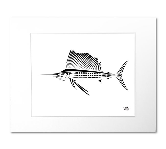 Sailfish Art Print | Black And White Billfish Wall Art – Shark Zen